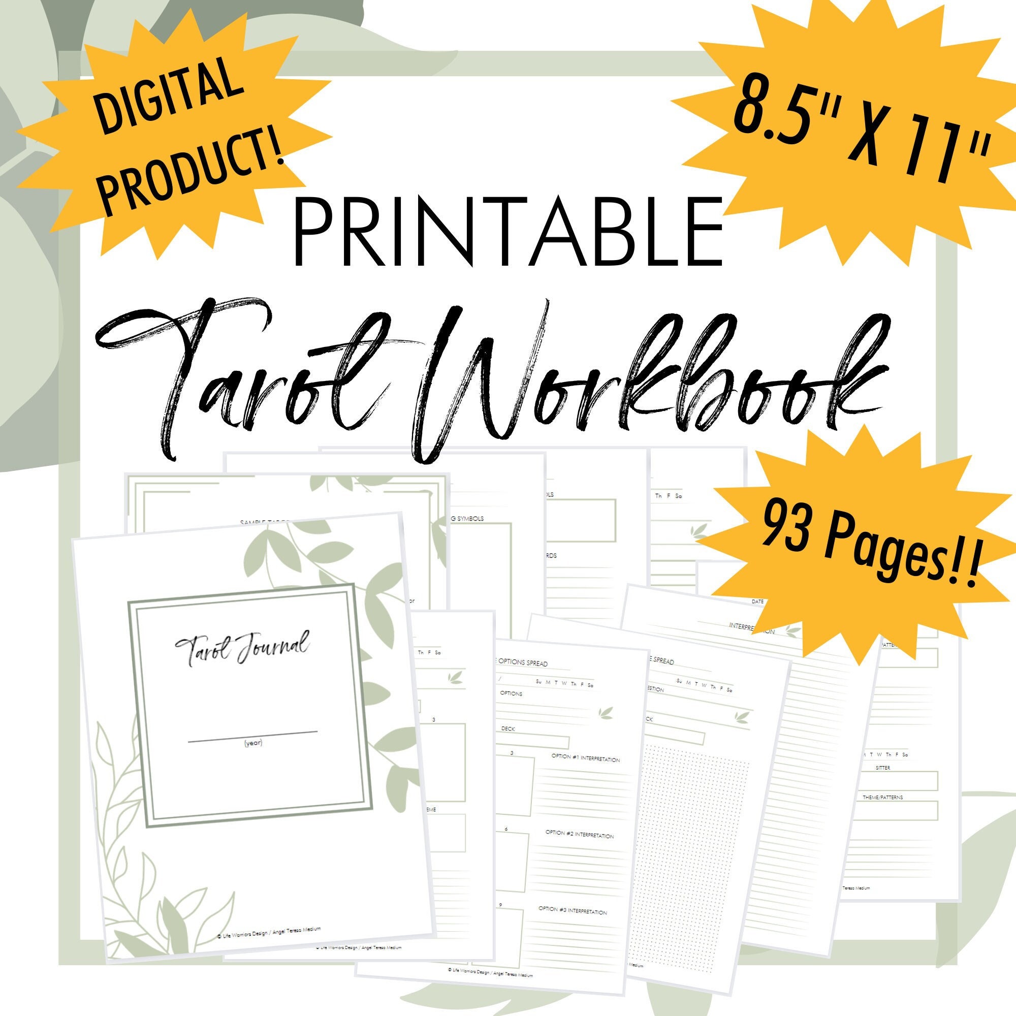 Printable Tarot Workbook Digital Tarot Notebook 8.5" X 11" Witch Work ...