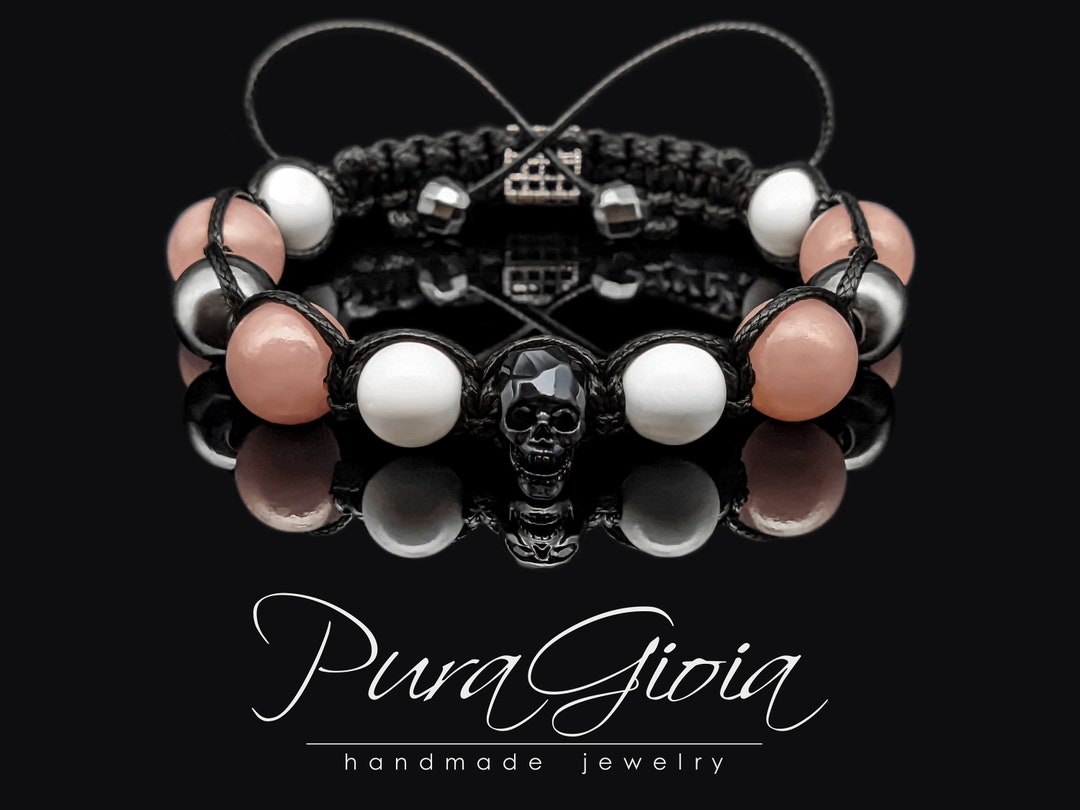 Exclusive Handmade Women's Beaded Skull Bracelet Quality Gemstones ...