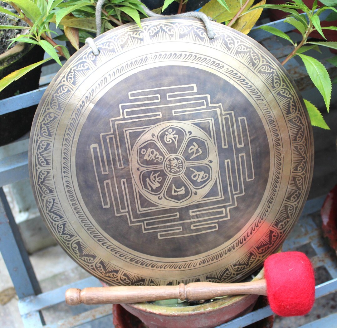 18 Inches Diameter Mantra Carved Gong-temple Gong-mantra Carved Gong ...