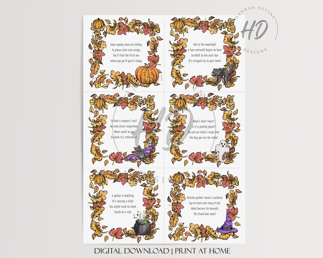 Halloween Treasure Hunt Clues | Halloween Scavenger Hunt | Halloween ...