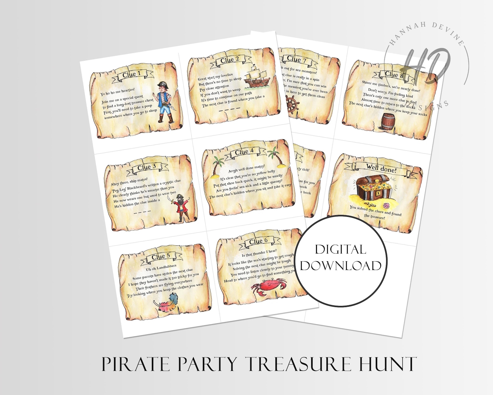 Pirate Treasure Hunt Clues Printable, Pirate Scavenger Hunt for Kids ...