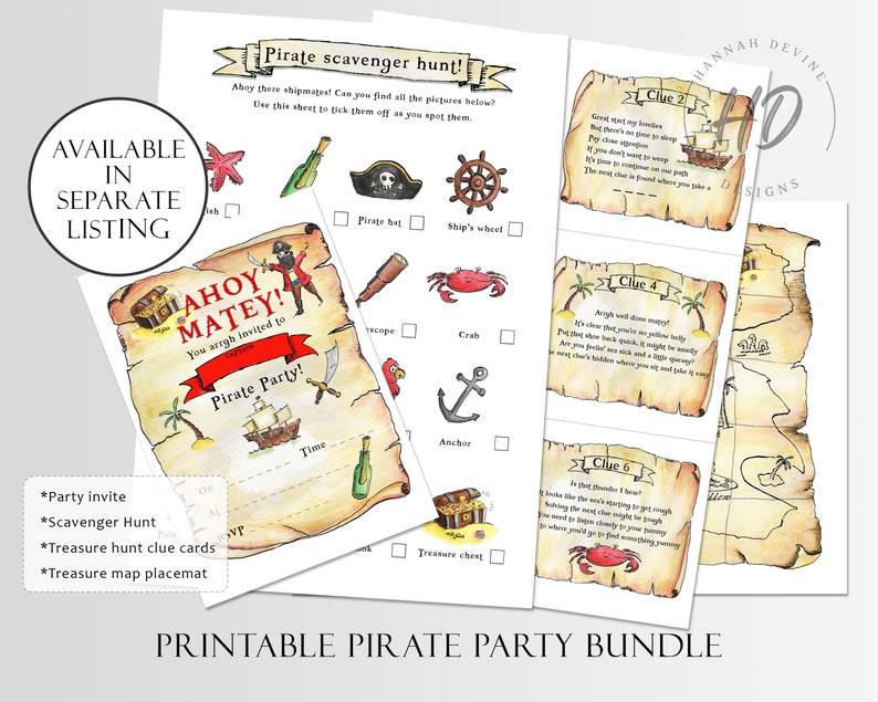 Pirate Treasure Hunt Clues Printable, Pirate Scavenger Hunt for Kids ...