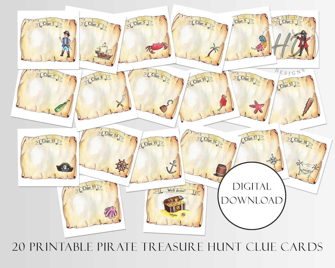 20 Pirate Treasure Hunt Clues / Pirate Scavenger Hunt / Pirate Birthday ...