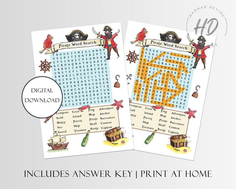 Pirate Adventure Word Search for Kids | Printable Activity | Pirate ...