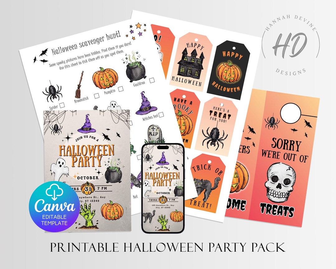 Printable Halloween Party Pack: Invitation, Scavenger Hunt, Gift Tags ...