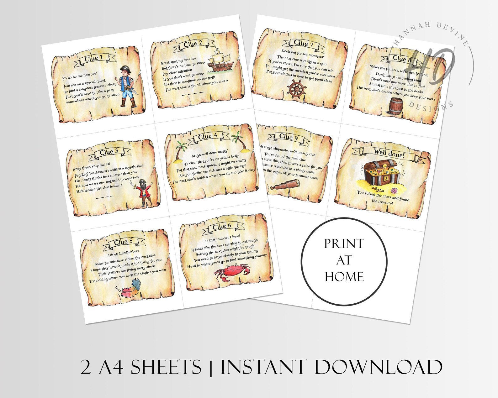 Pirate Treasure Hunt Clues Printable, Pirate Scavenger Hunt for Kids ...