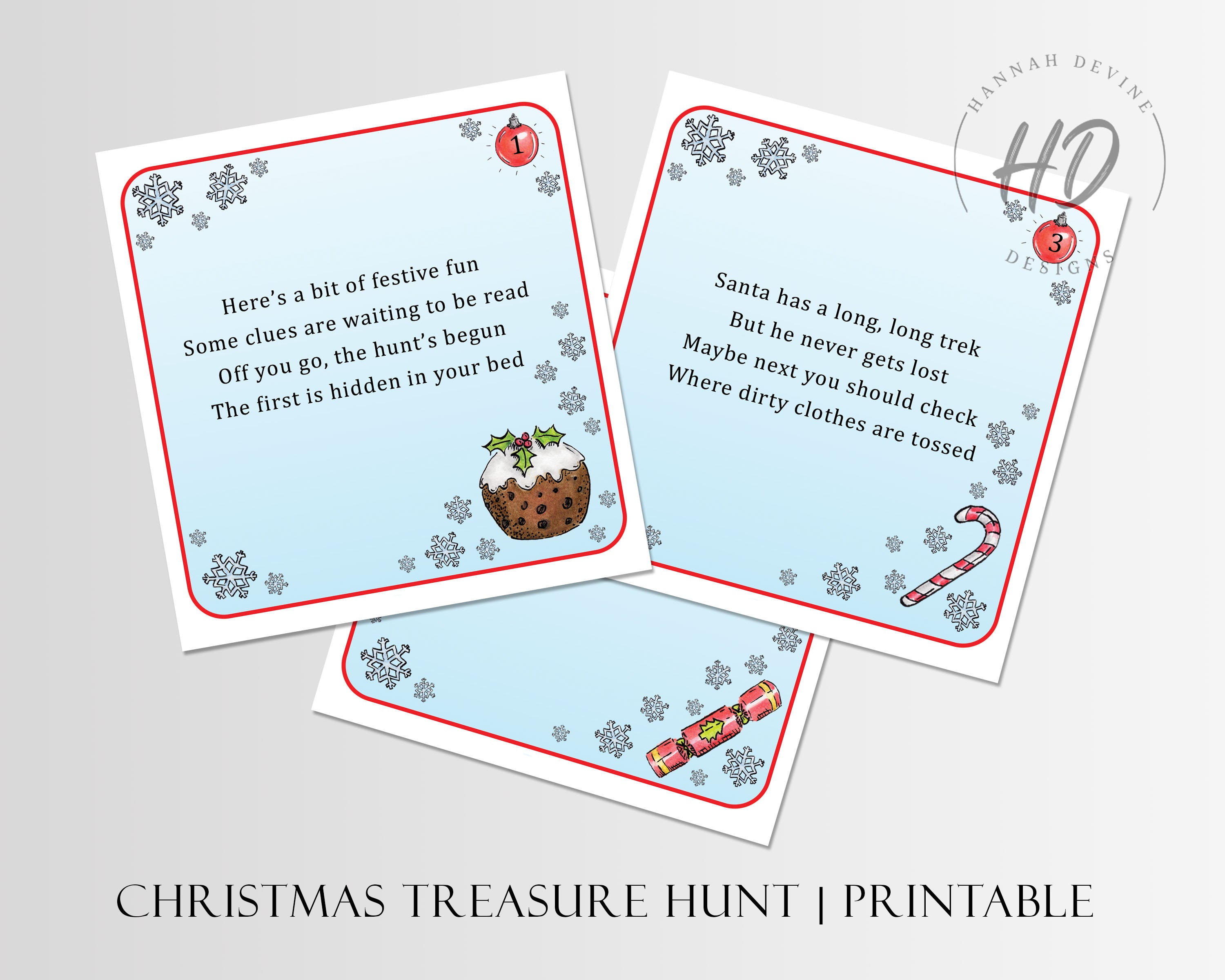 Christmas Treasure Hunt | 12 Printable Clue Cards | Indoor Kids Game - Etsy