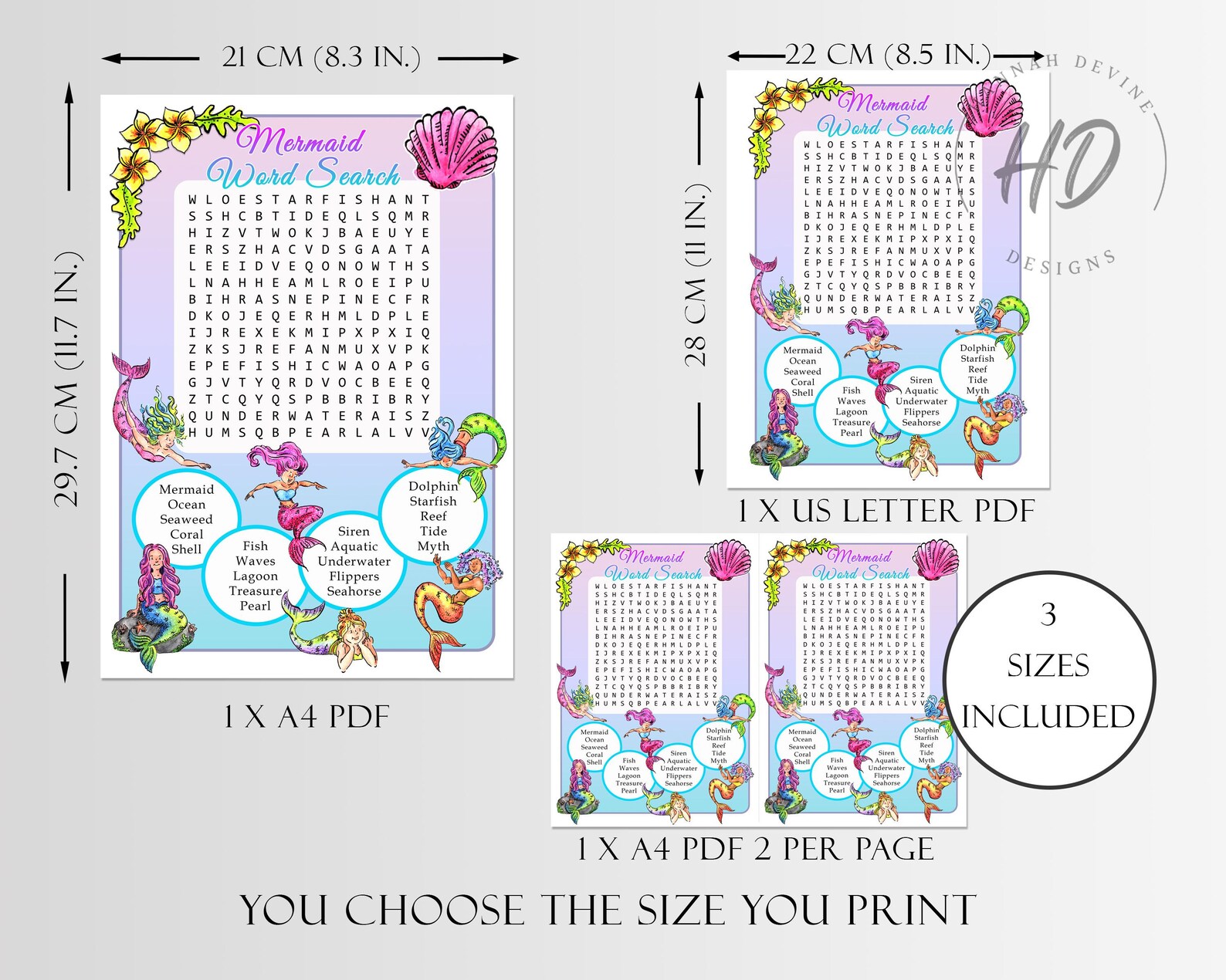 Mermaid Word Search Printable | Kids Activity Sheet | Under the Sea ...