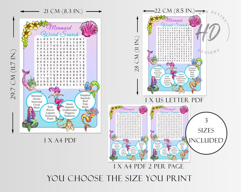 Mermaid Word Search Printable | Kids Activity Sheet | Under the Sea ...