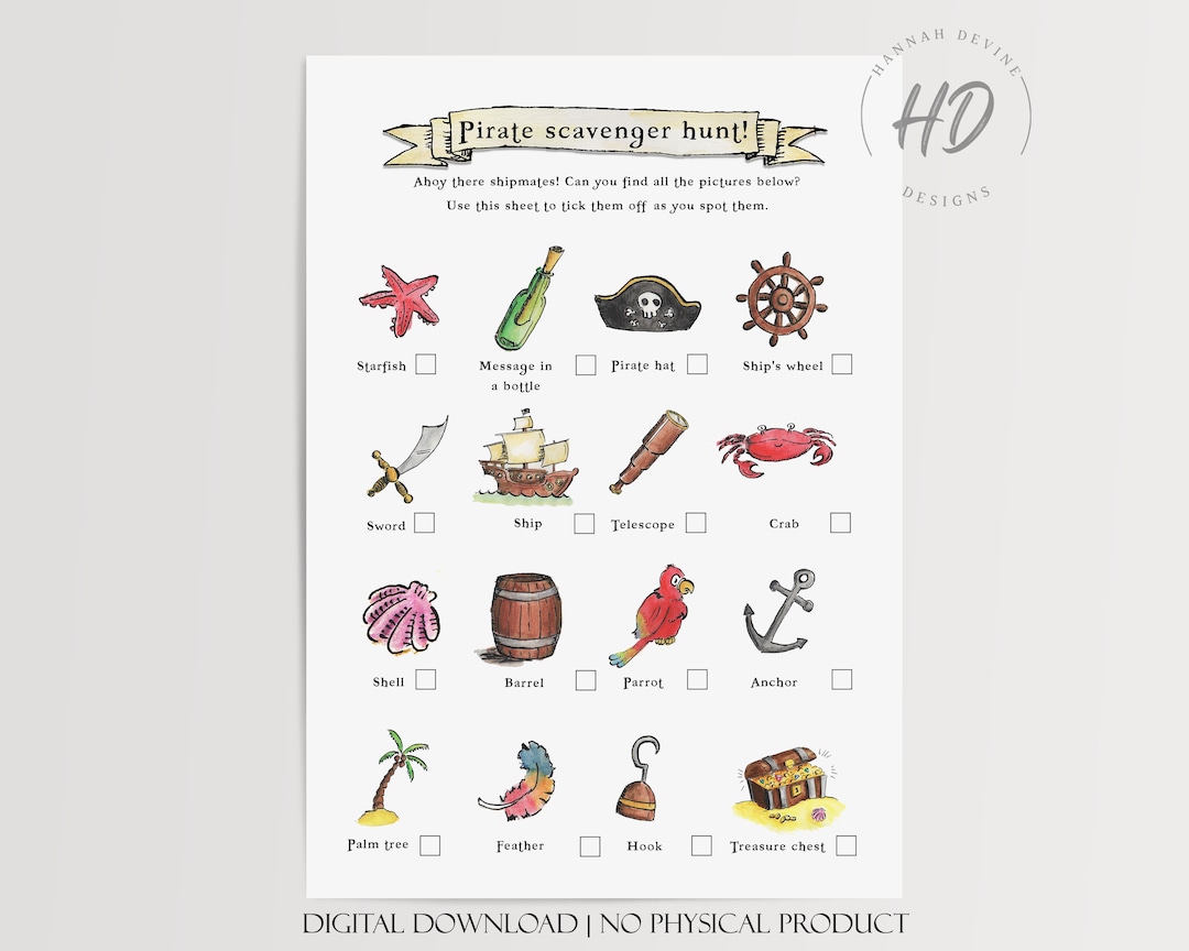 Pirate Scavenger Hunt | Printable Pirate Game | Pirate Party Game - Etsy