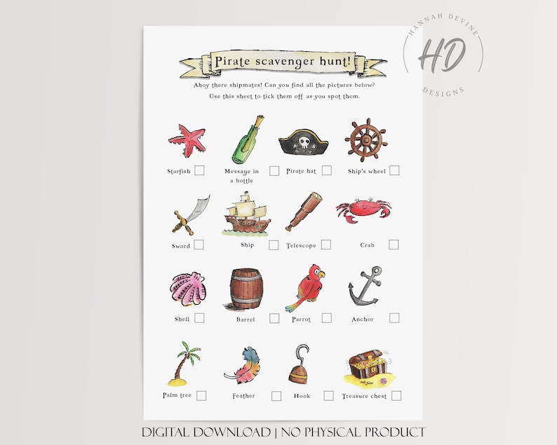 Kids Pirate Scavenger Hunt: Printable Treasure Hunt Game (digital ...