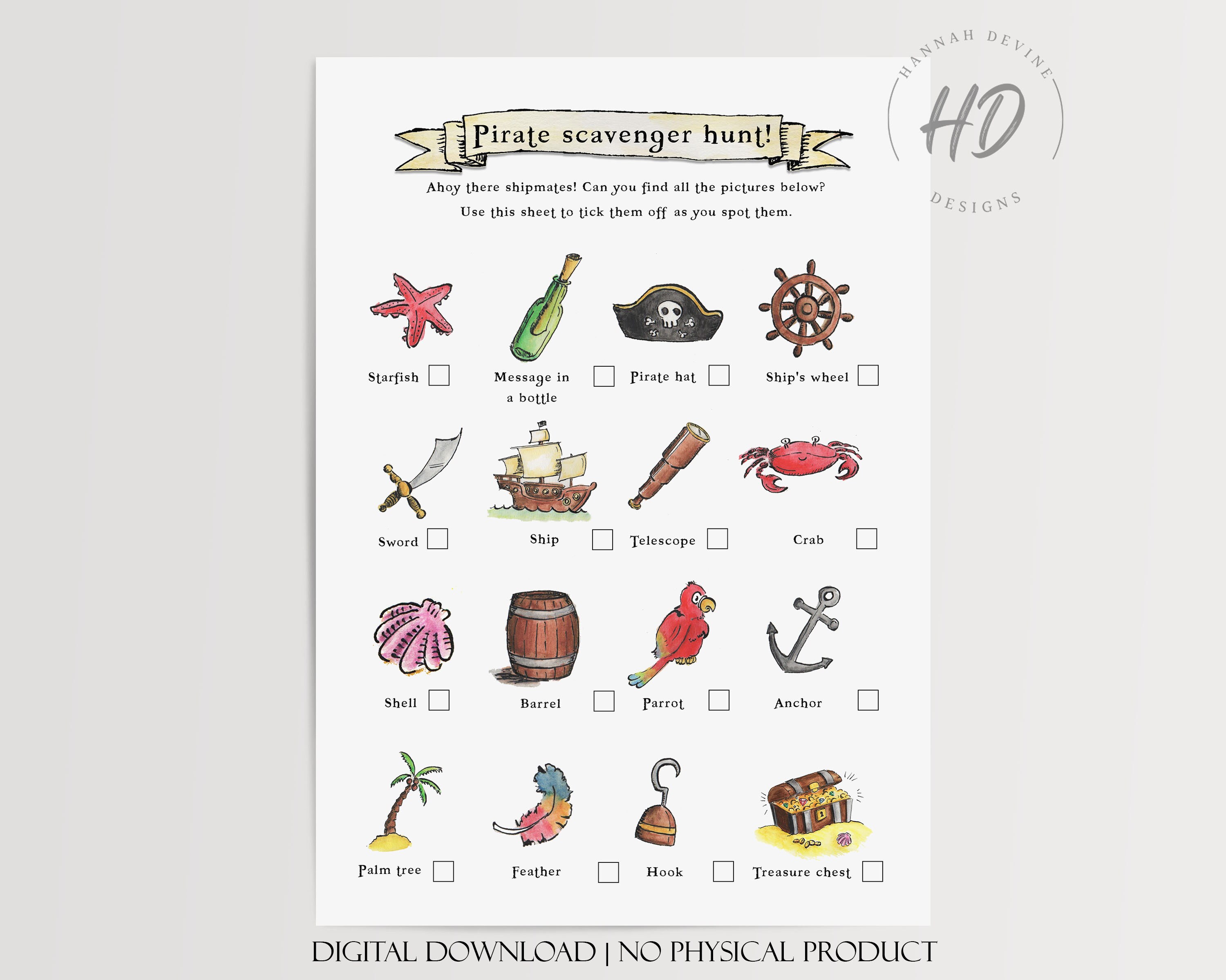 Pirate Scavenger Hunt Printable Pirate Game Pirate Party Game - Etsy ...
