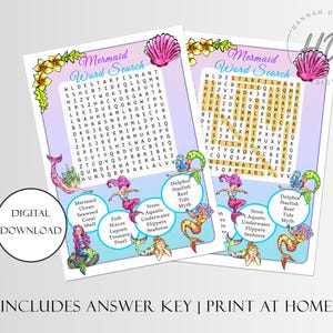 Mermaid Word Search Printable | Kids Activity Sheet | Under the Sea ...