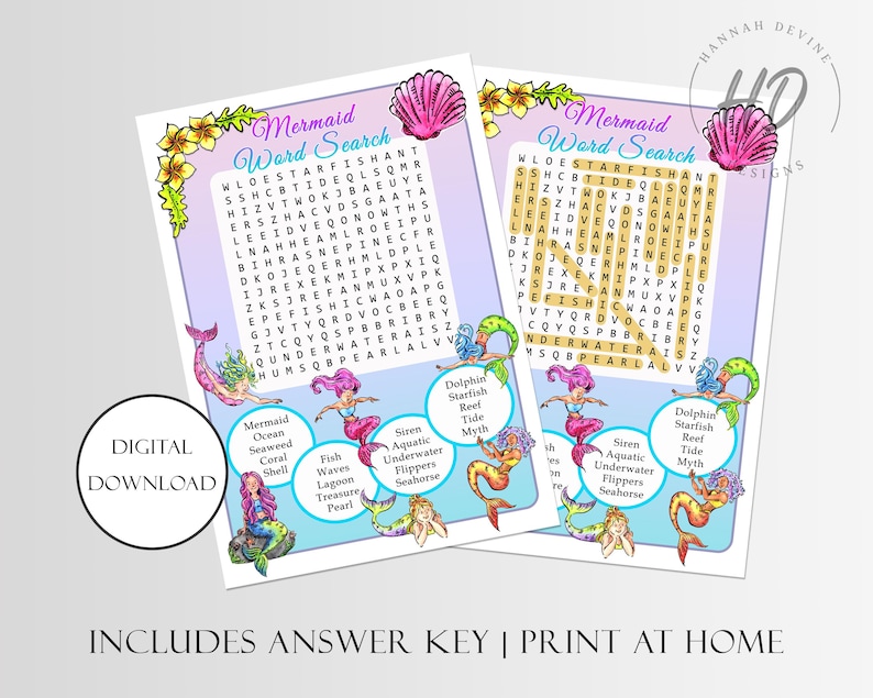 Mermaid Word Search Printable | Kids Activity Sheet | Under the Sea ...