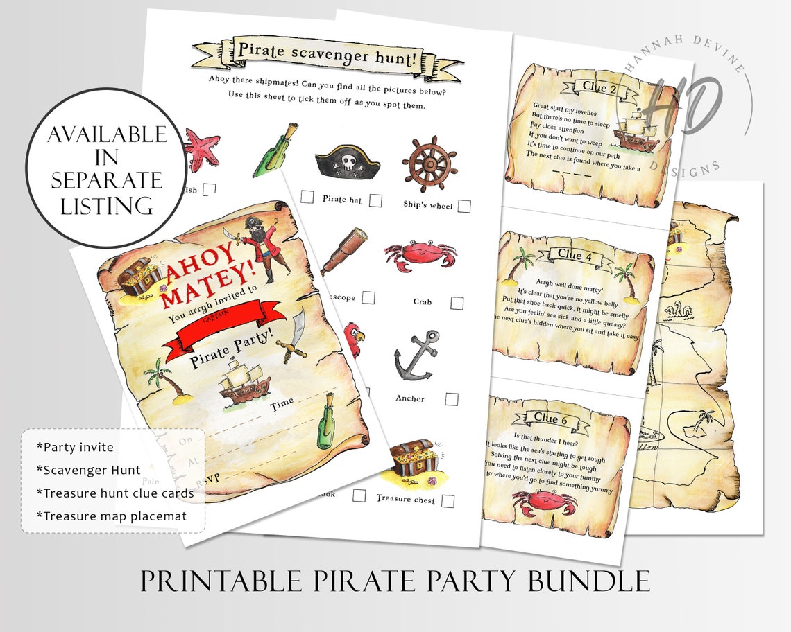 Printable Pirate Treasure Hunt Clues: Editable Kids Adventure Game ...
