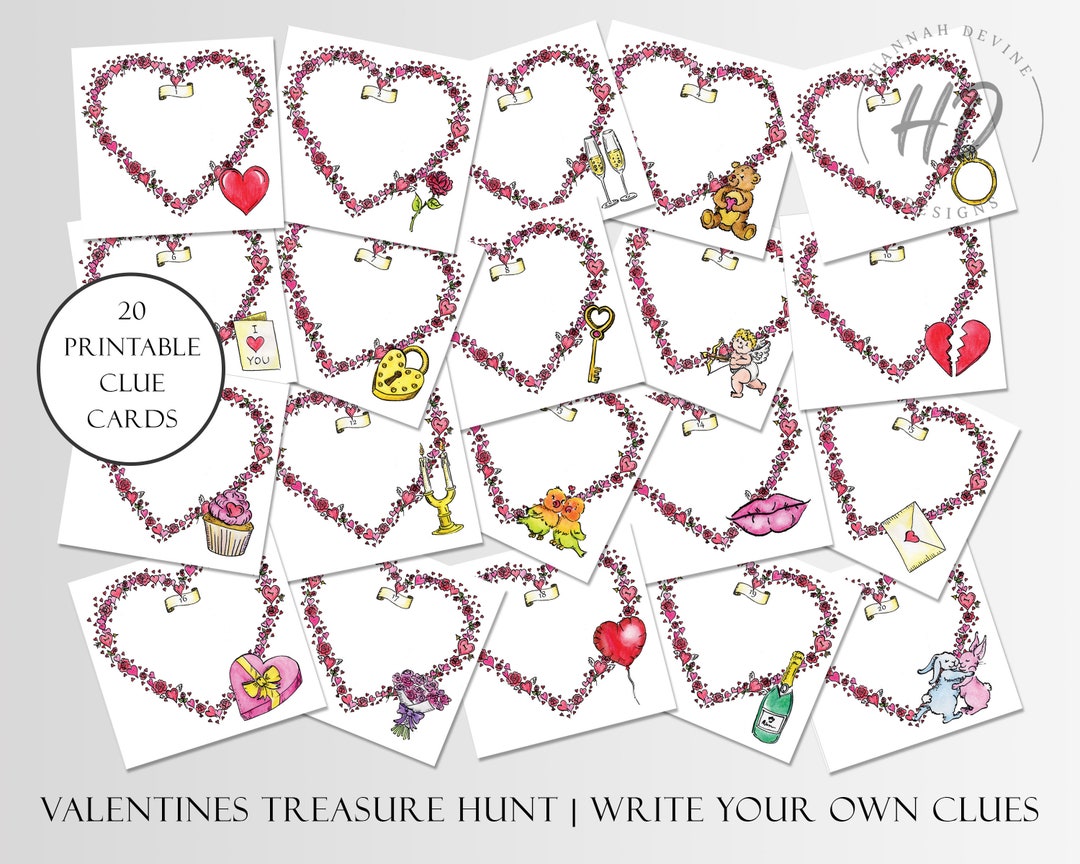 Valentines Treasure Hunt Clue Card Template | Blank Valentines ...