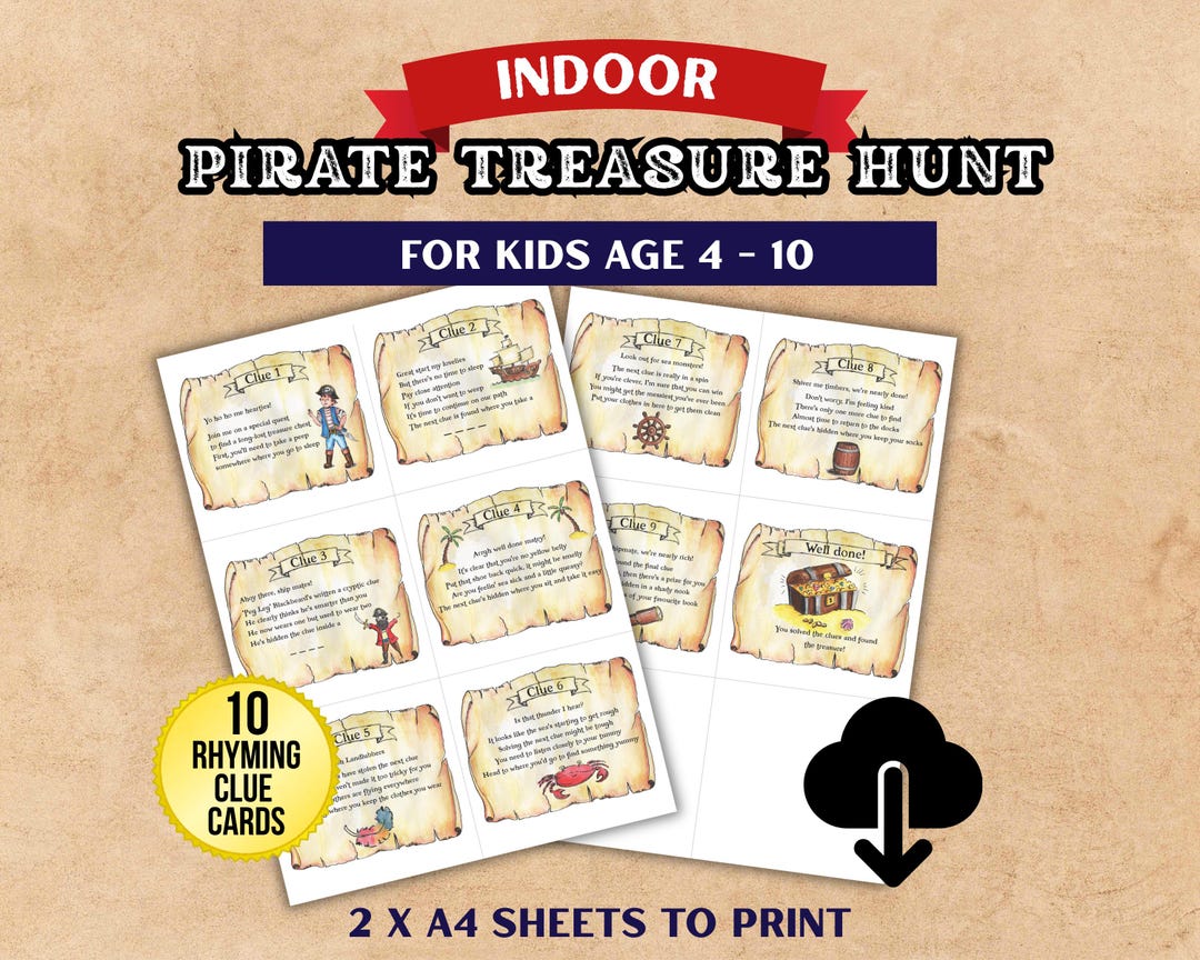 Pirate Treasure Hunt Clues Printable, Pirate Scavenger Hunt for Kids ...