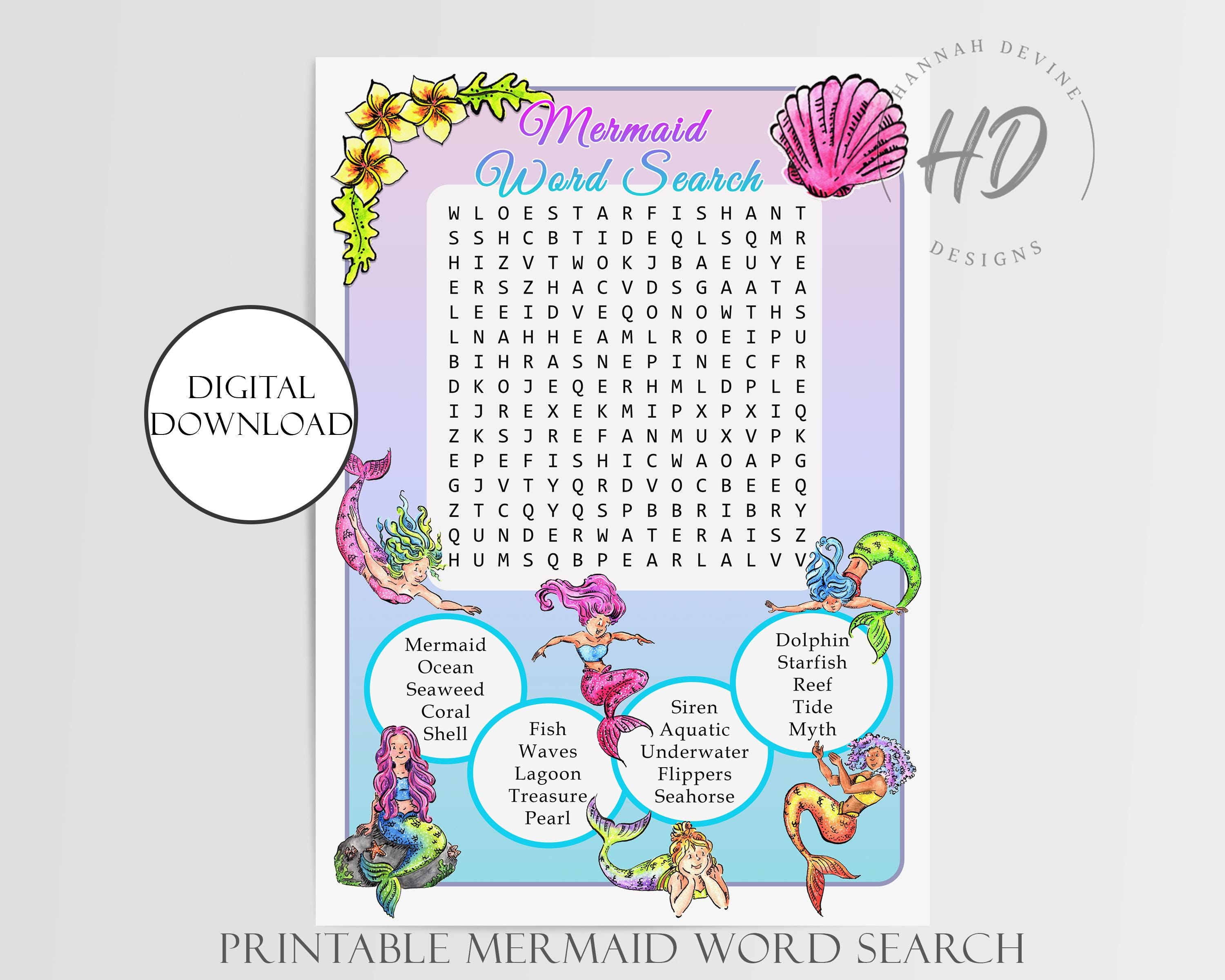 Mermaid Word Search Printable | Kids Activity Sheet | Under the Sea ...