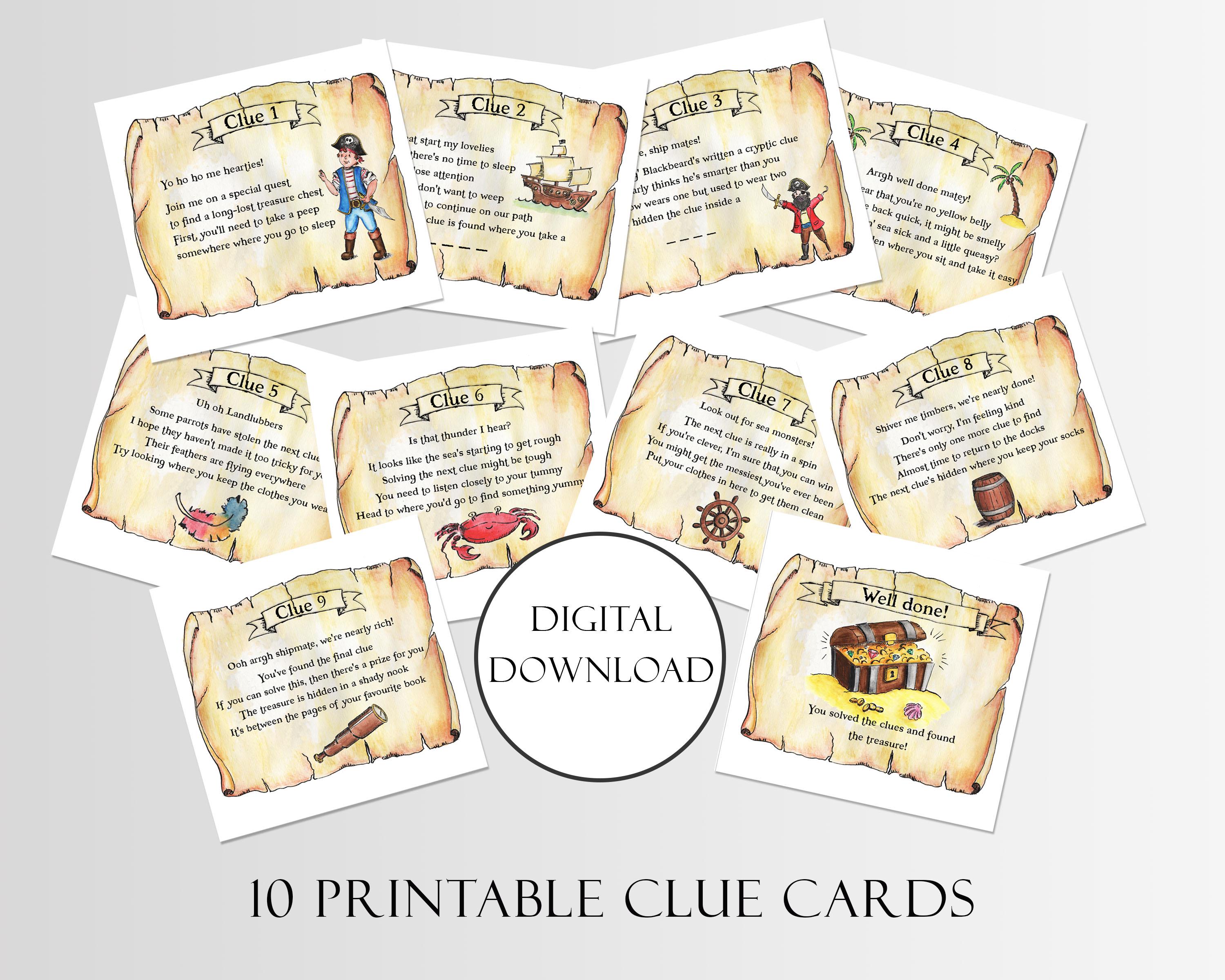 Pirate Treasure Hunt Clues Printable, Pirate Scavenger Hunt for Kids ...