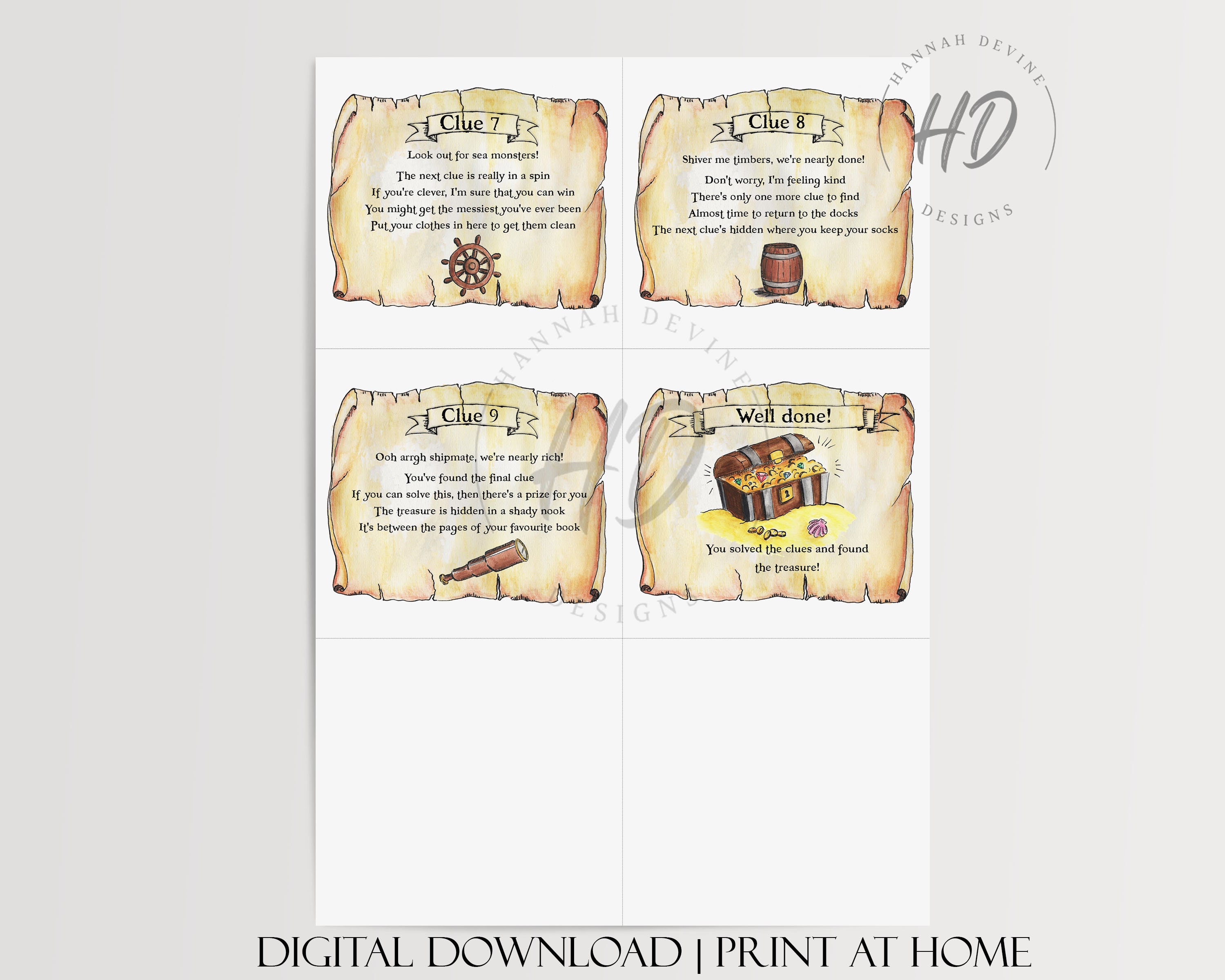 Printable Pirate Treasure Hunt Clues: Kids Birthday Party Game (instant ...