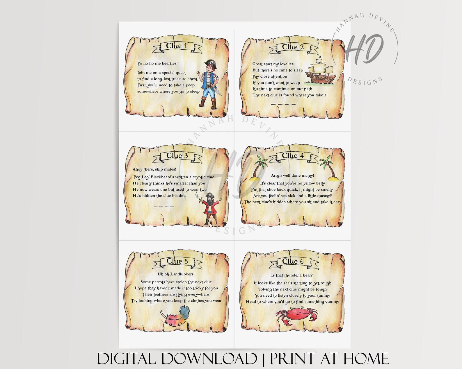Pirate Treasure Hunt: Printable Clue Card Game (digital Download) - Etsy