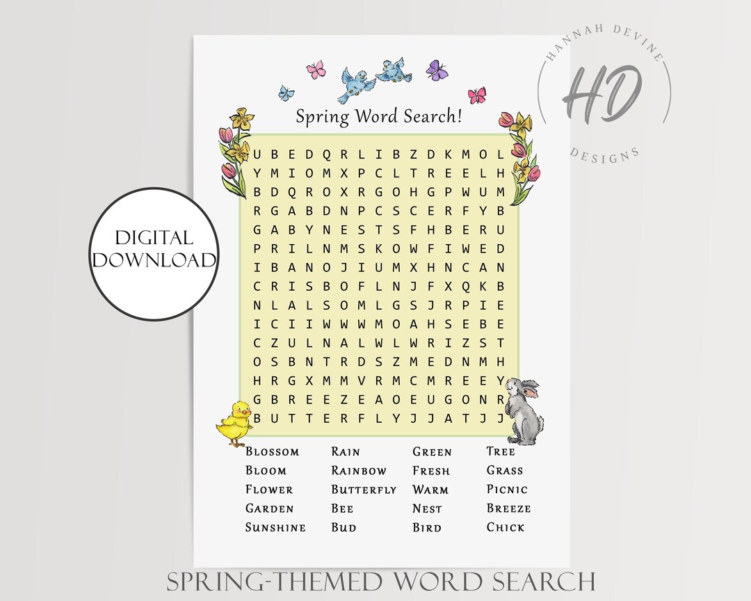 Spring-themed Word Search Printable for Kids - Etsy