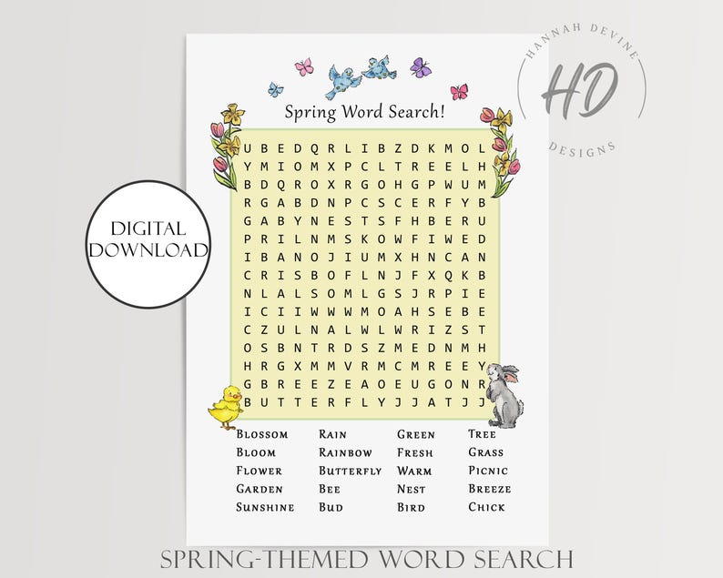 Spring-themed Word Search Printable for Kids - Etsy Australia
