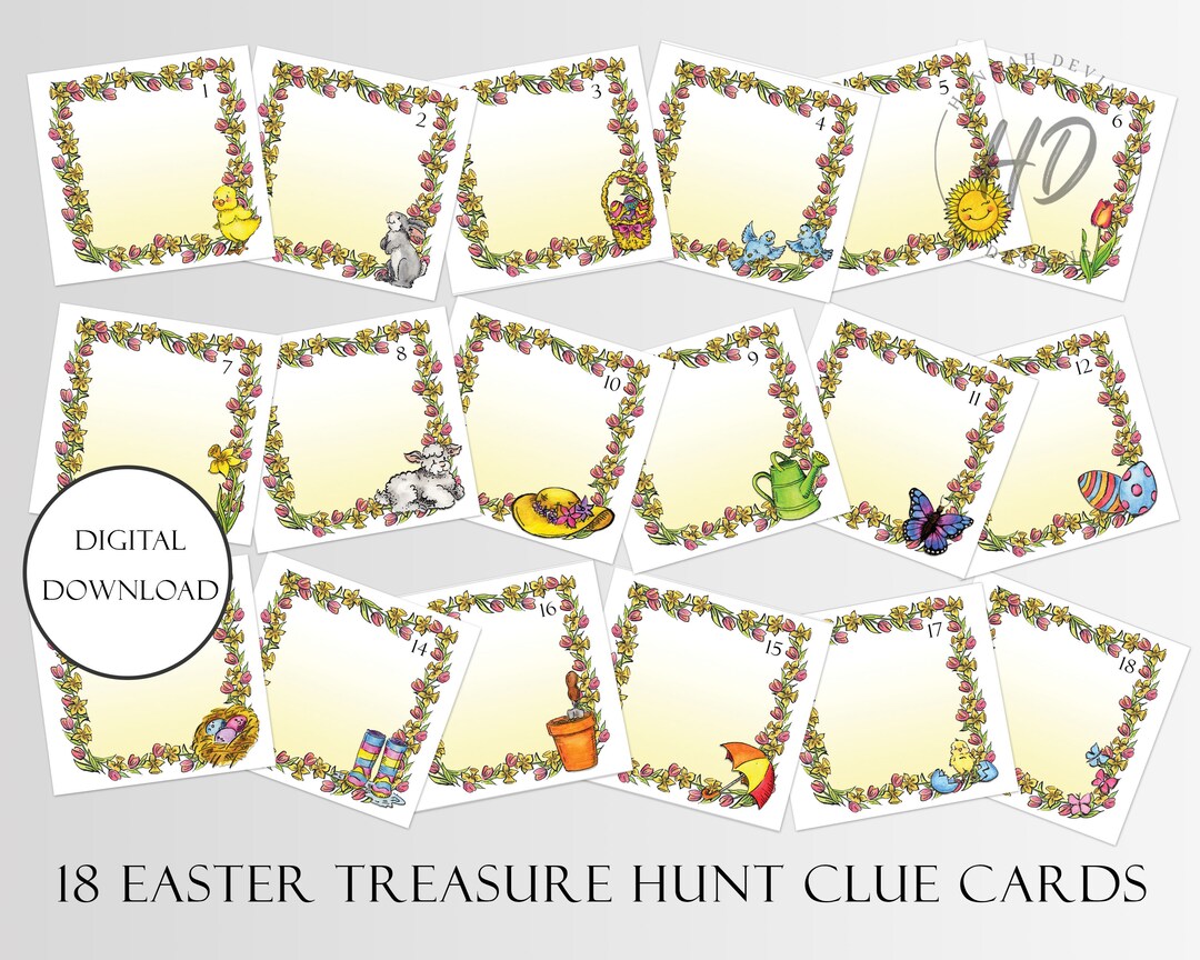 18 Easter Treasure Hunt Clue Cards | Blank Spring Scavenger Hunt ...