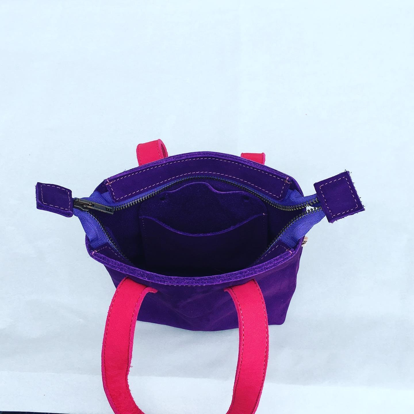 Leather Mini Tote Bag Purple Tote Bag Handmade Tote Bag. - Etsy