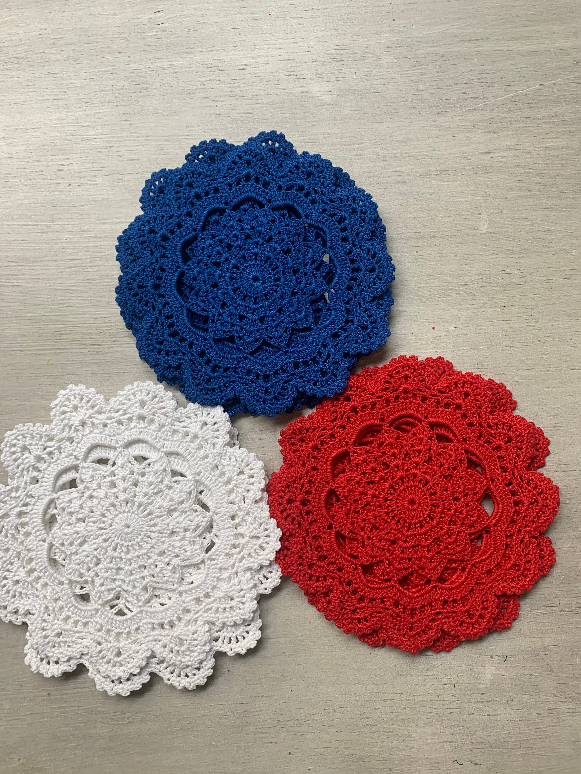 Crocheted Round Doilies, Red Doilies, Blue Doilies, White Doilies, 6 ...