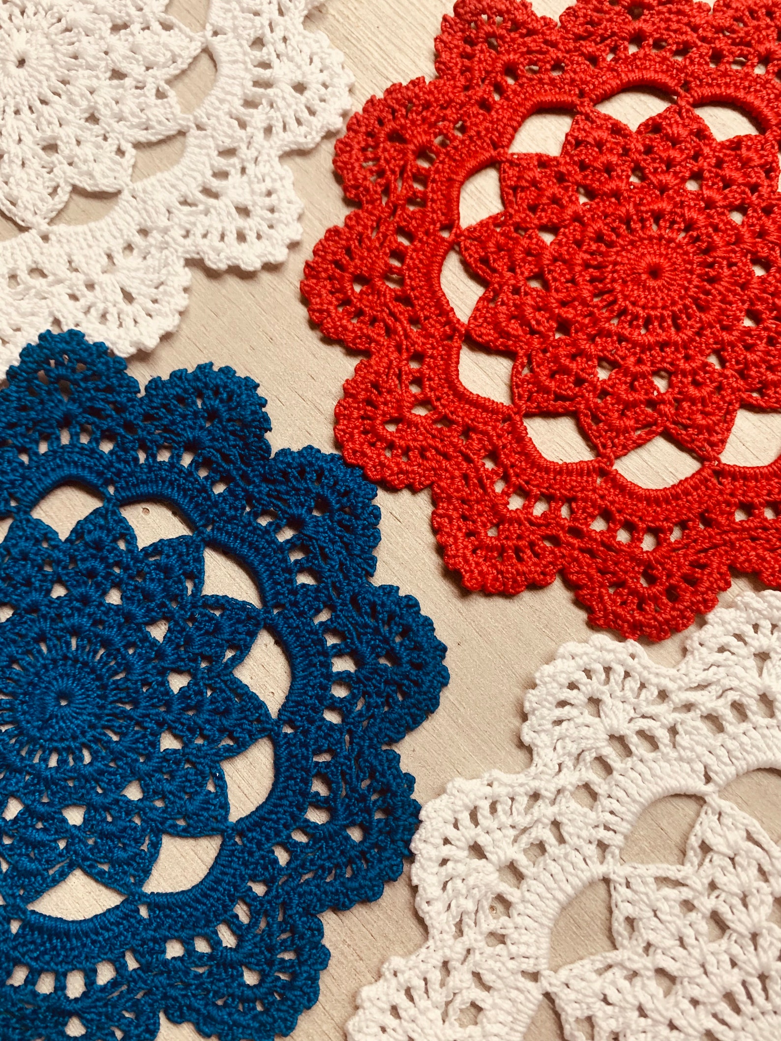 Crocheted Round Doilies, Red Doilies, Blue Doilies, White Doilies, 6 ...