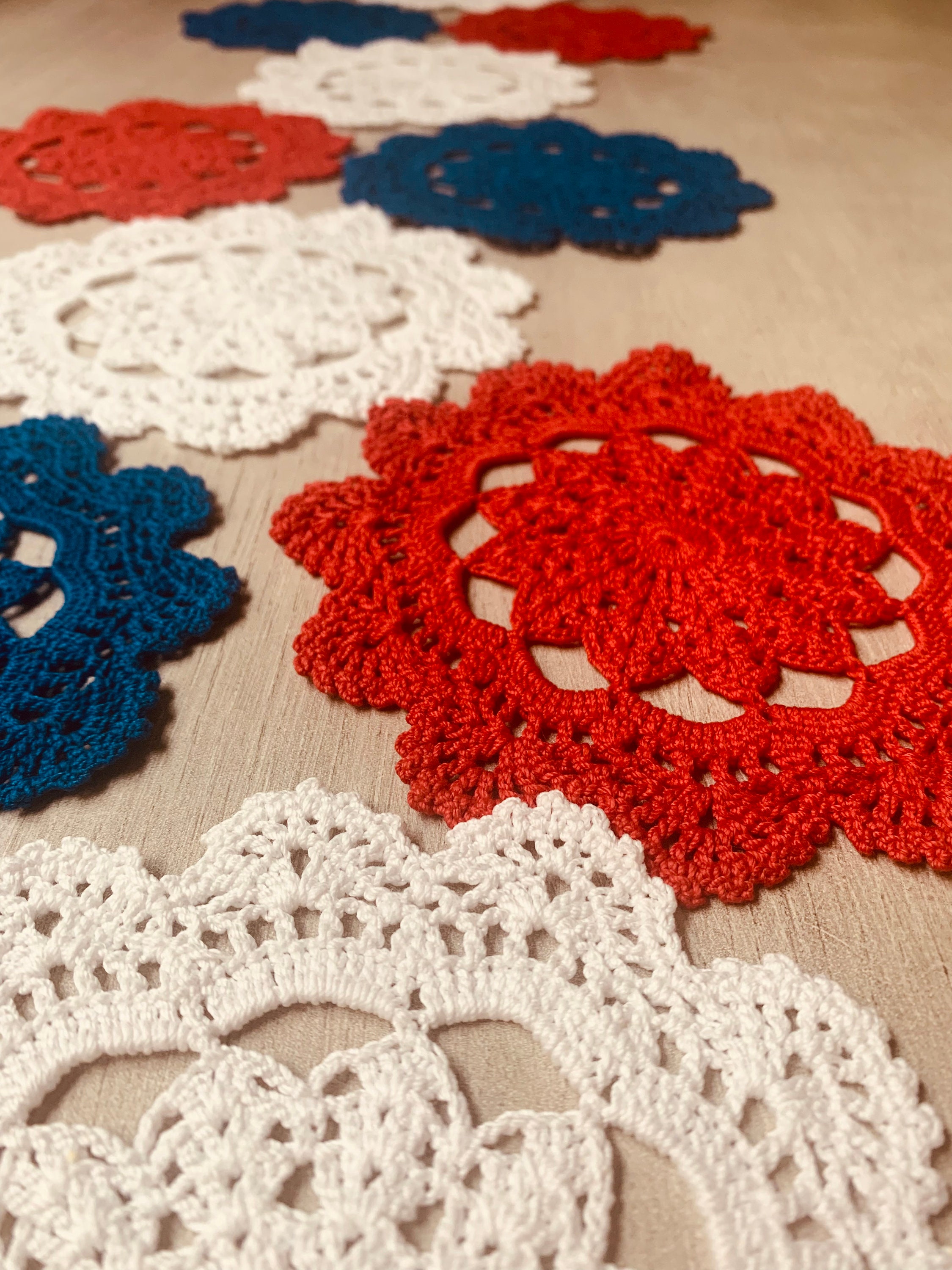Crocheted Round Doilies, Red Doilies, Blue Doilies, White Doilies, 6 ...