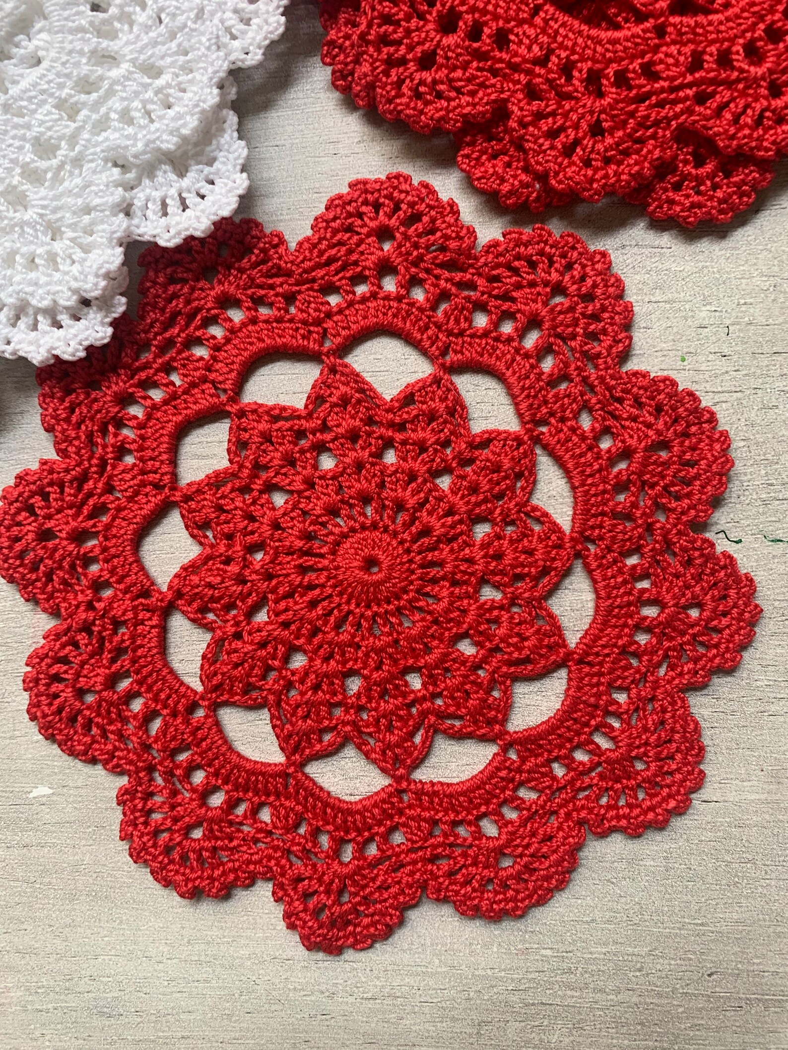 Crocheted Round Doilies, Red Doilies, Blue Doilies, White Doilies, 6 ...