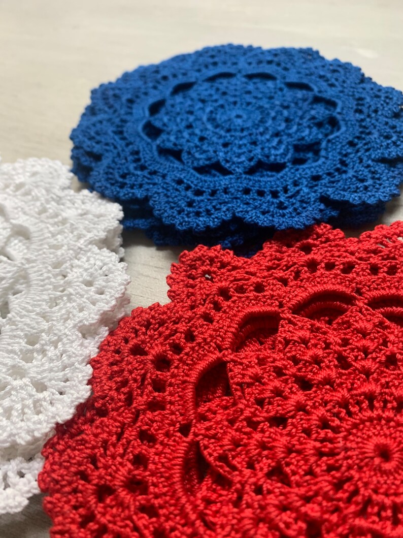 Crocheted Round Doilies, Red Doilies, Blue Doilies, White Doilies, 6 ...