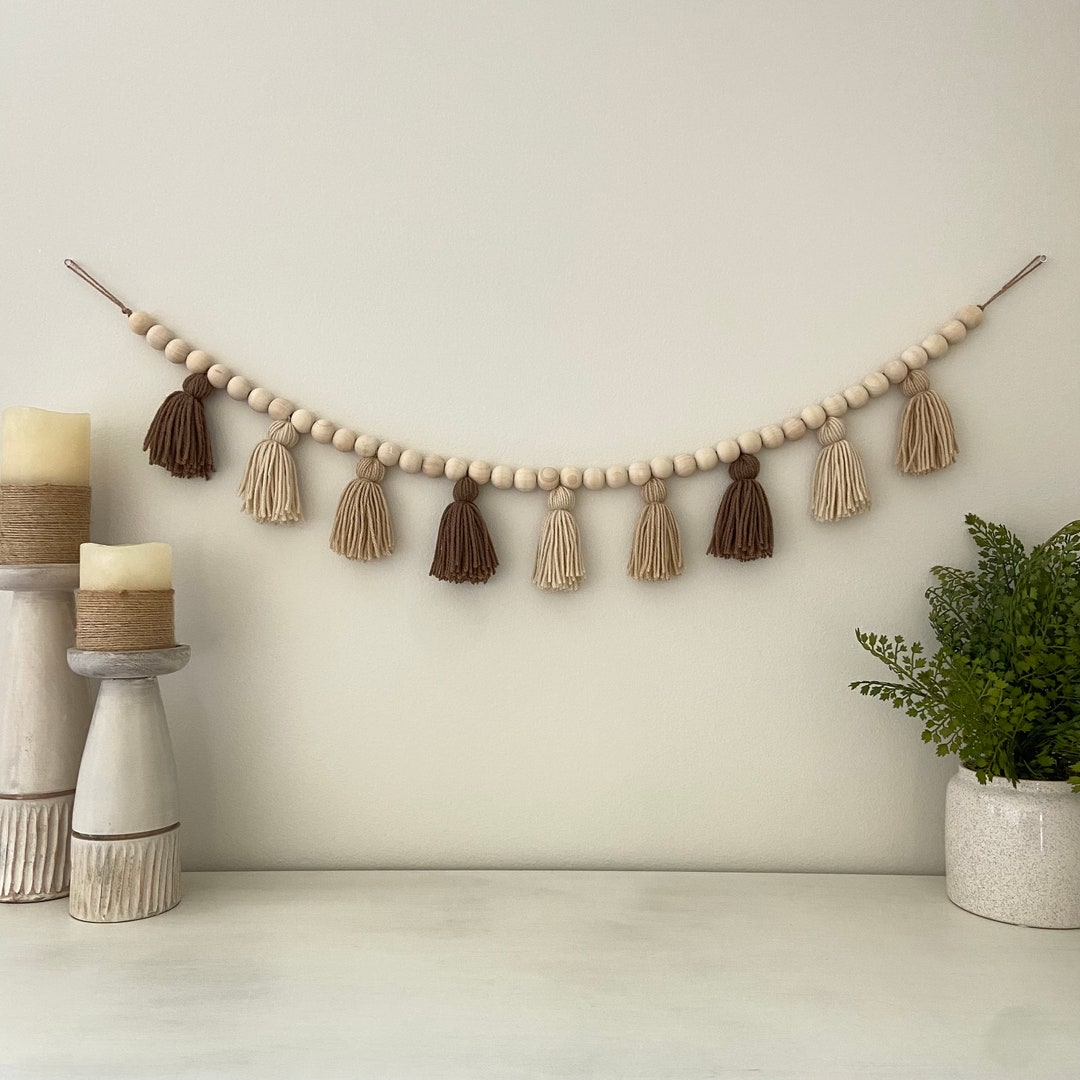 Neutral Shades of Brown Tassel Garland With Wooden Beads Neutral Brown ...