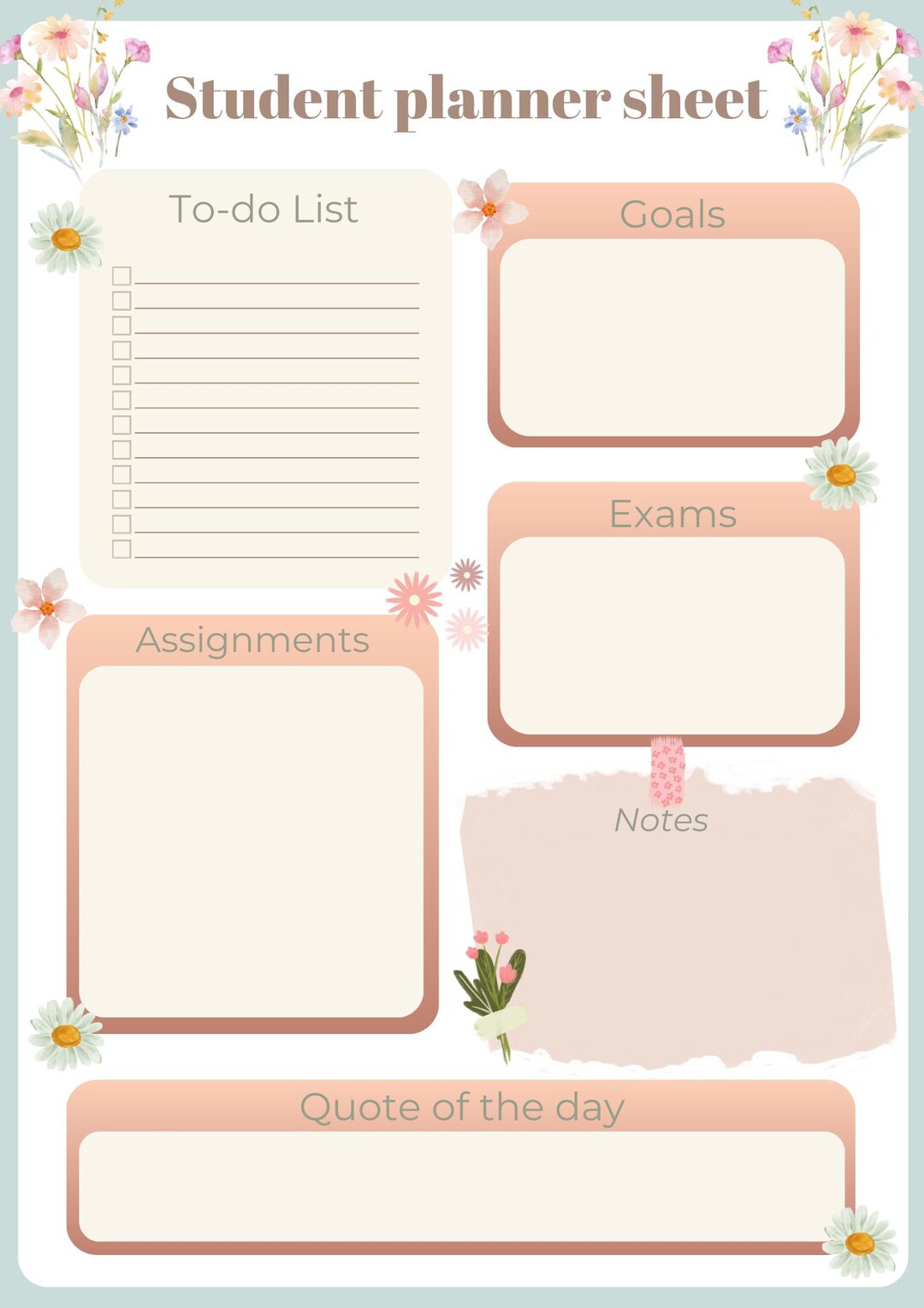 PRINTABLE Student Planner Sheets - Etsy