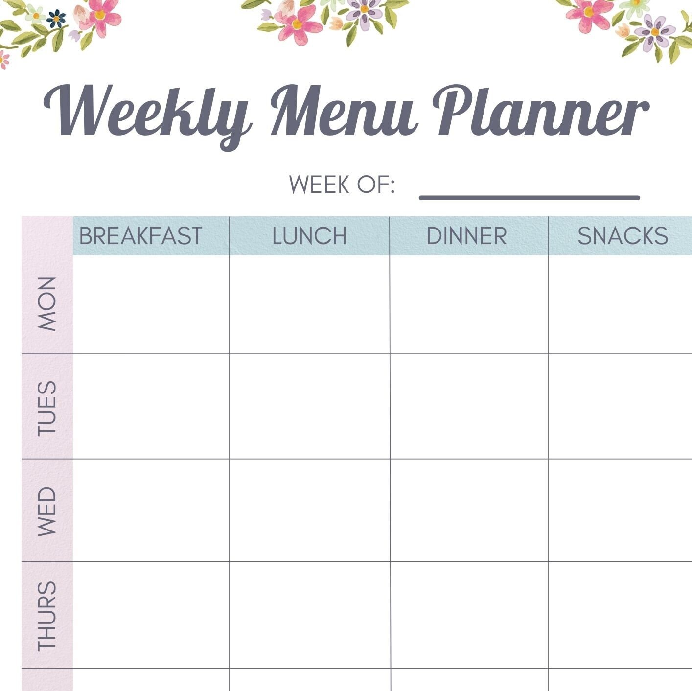 Weekly Meal Planner Printable With Grocery List, Weekly Menu Planner ...