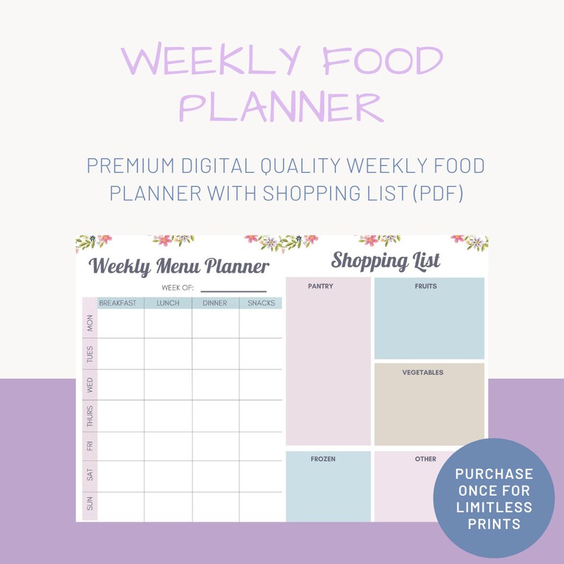 Weekly Meal Planner Printable With Grocery List, Weekly Menu Planner ...