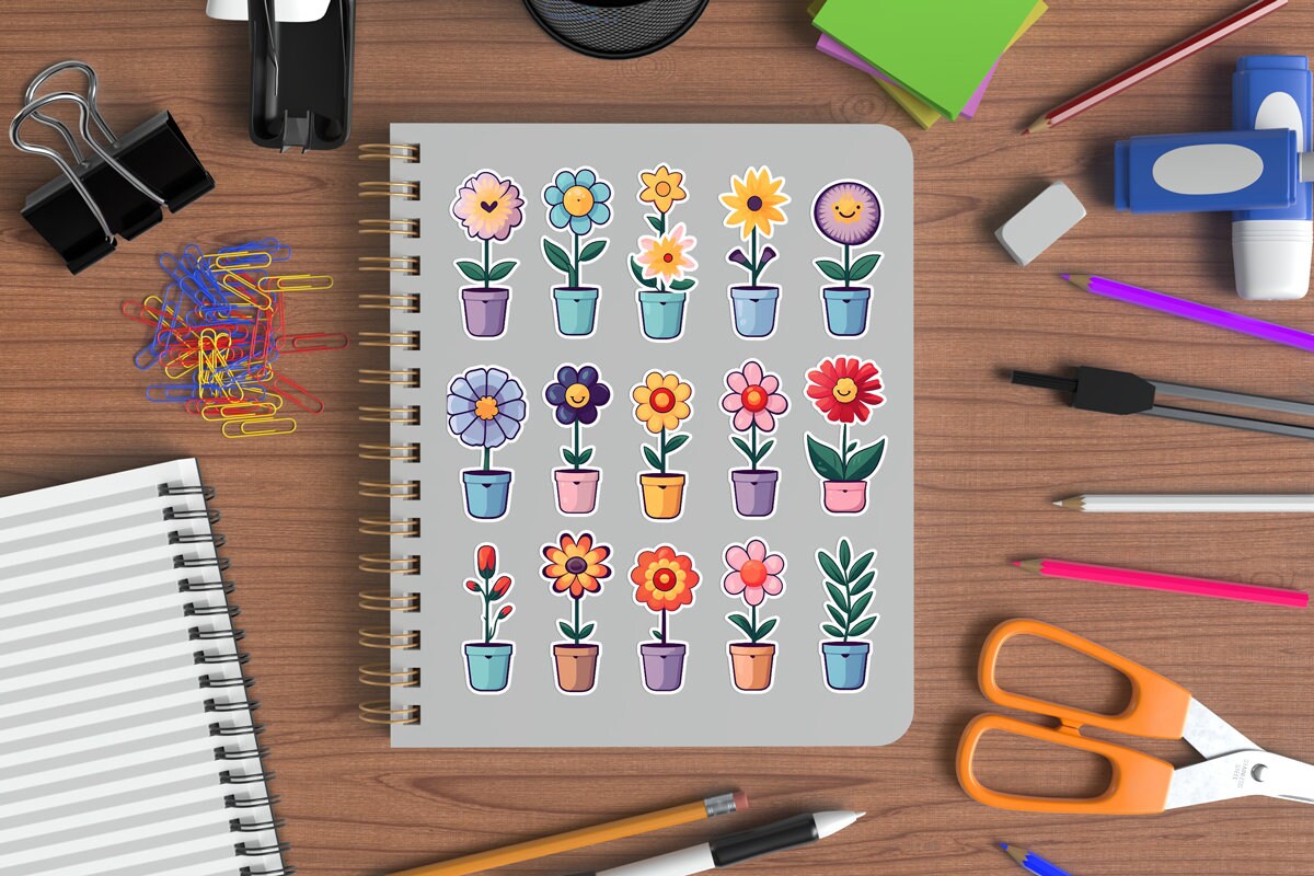 Stickers Mockup Display of Spiral Book, Sticker Presentation Mockup ...