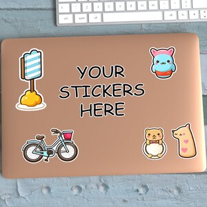 Laptop Stickers Mockup With Desk Elements Psd and Jpg, Laptop Stickers ...