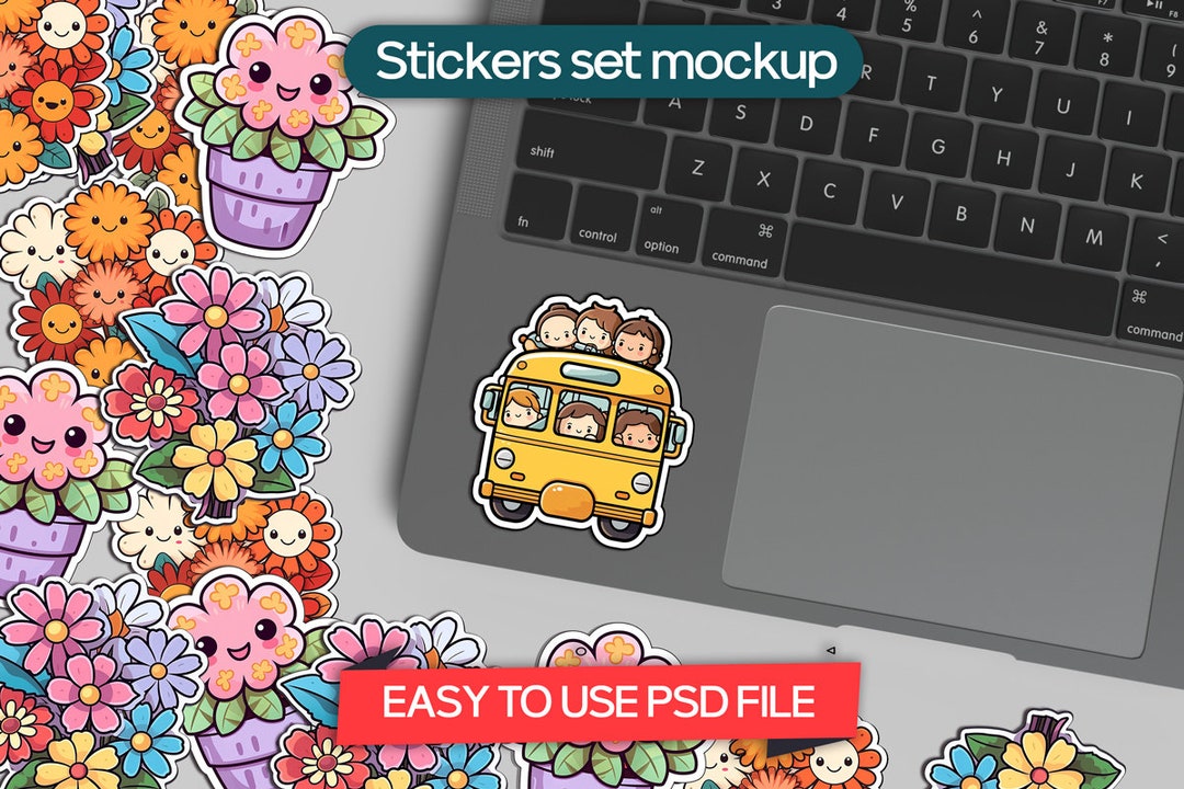 Stickers Set Mockup Psd and Jpg, Realistic Laptop Stickers Mockup ...