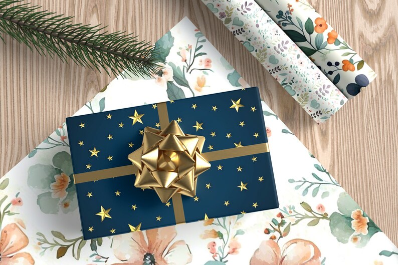 Gift Box and Wrapping Paper Psd Mockup, Elegant Wrapping Paper Mockup ...