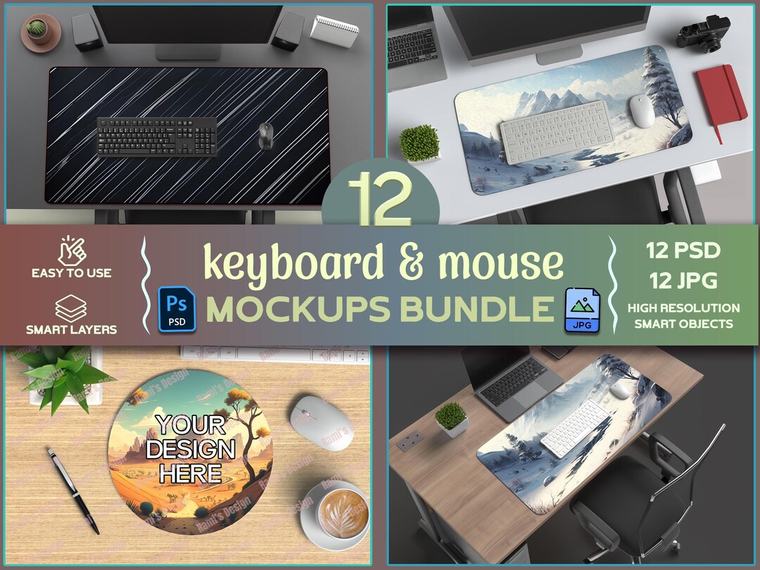 Keyboard and Mouse Mockup Bundle, Realistic Mouse Pad Mockup PSD Bundle ...
