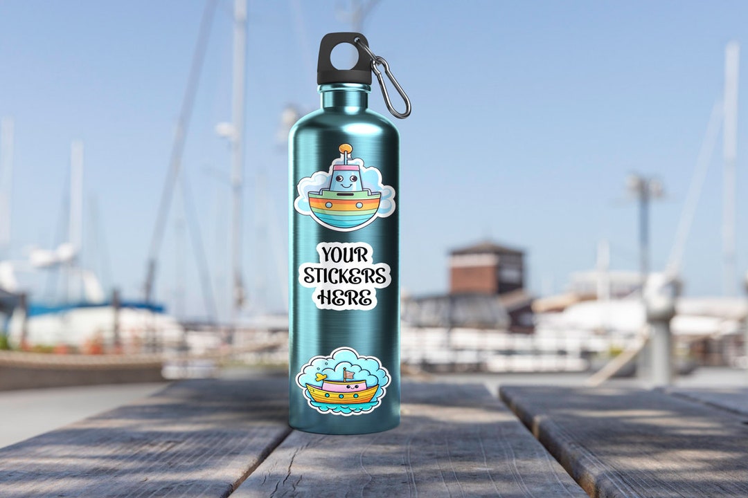 Water Bottle Sticker Mockup Exterior View, Realistic Water Bottle Label ...