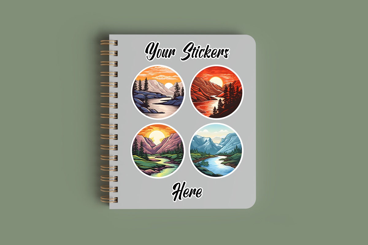 Stickers Mockup Display of Spiral Book, Sticker Presentation Mockup ...