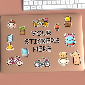 Laptop Stickers Mockup With Desk Elements Psd and Jpg, Laptop Stickers ...