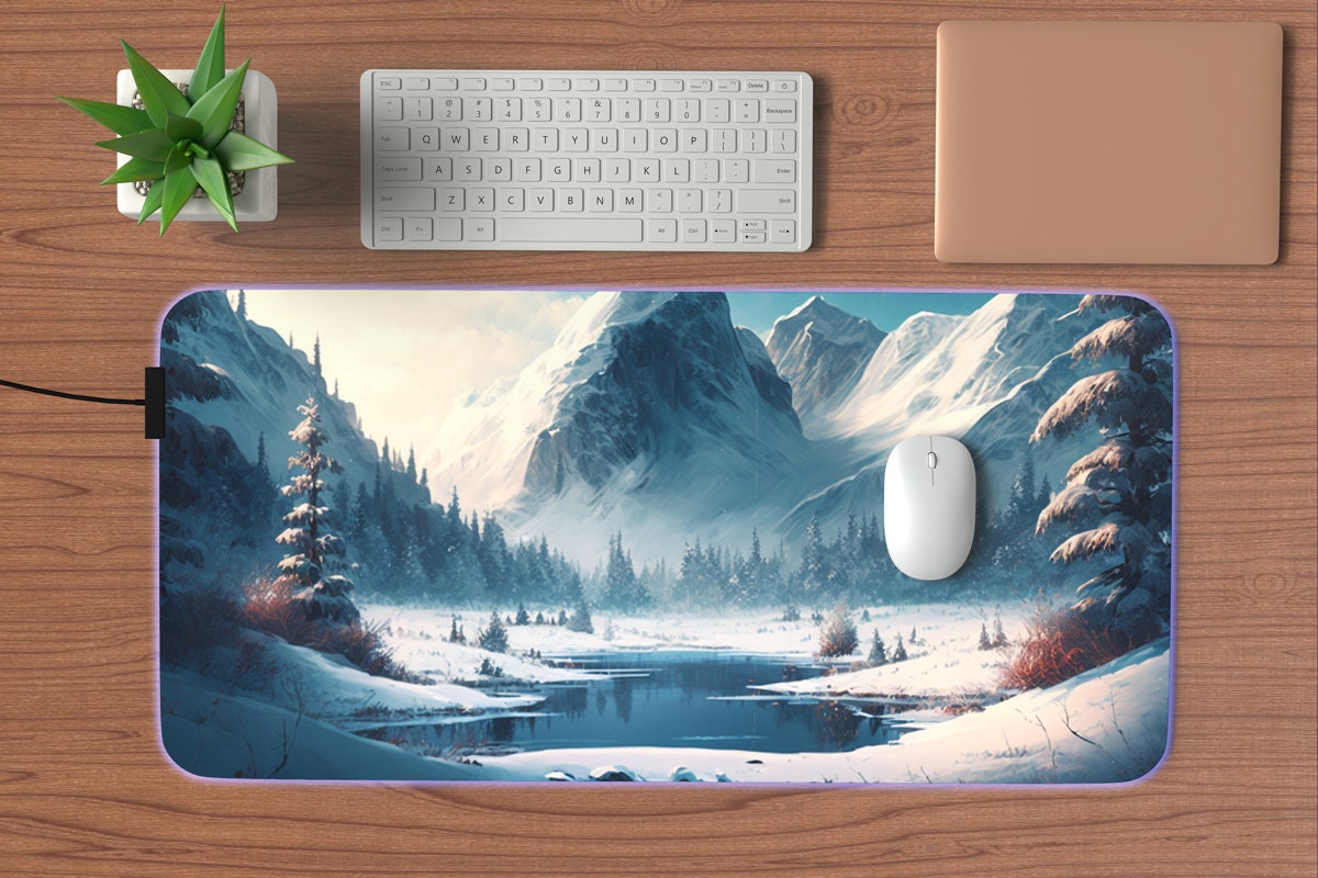 Mouse Pad With Built-in Light Mockup, Gaming Desk Pad With RGB Lighting ...