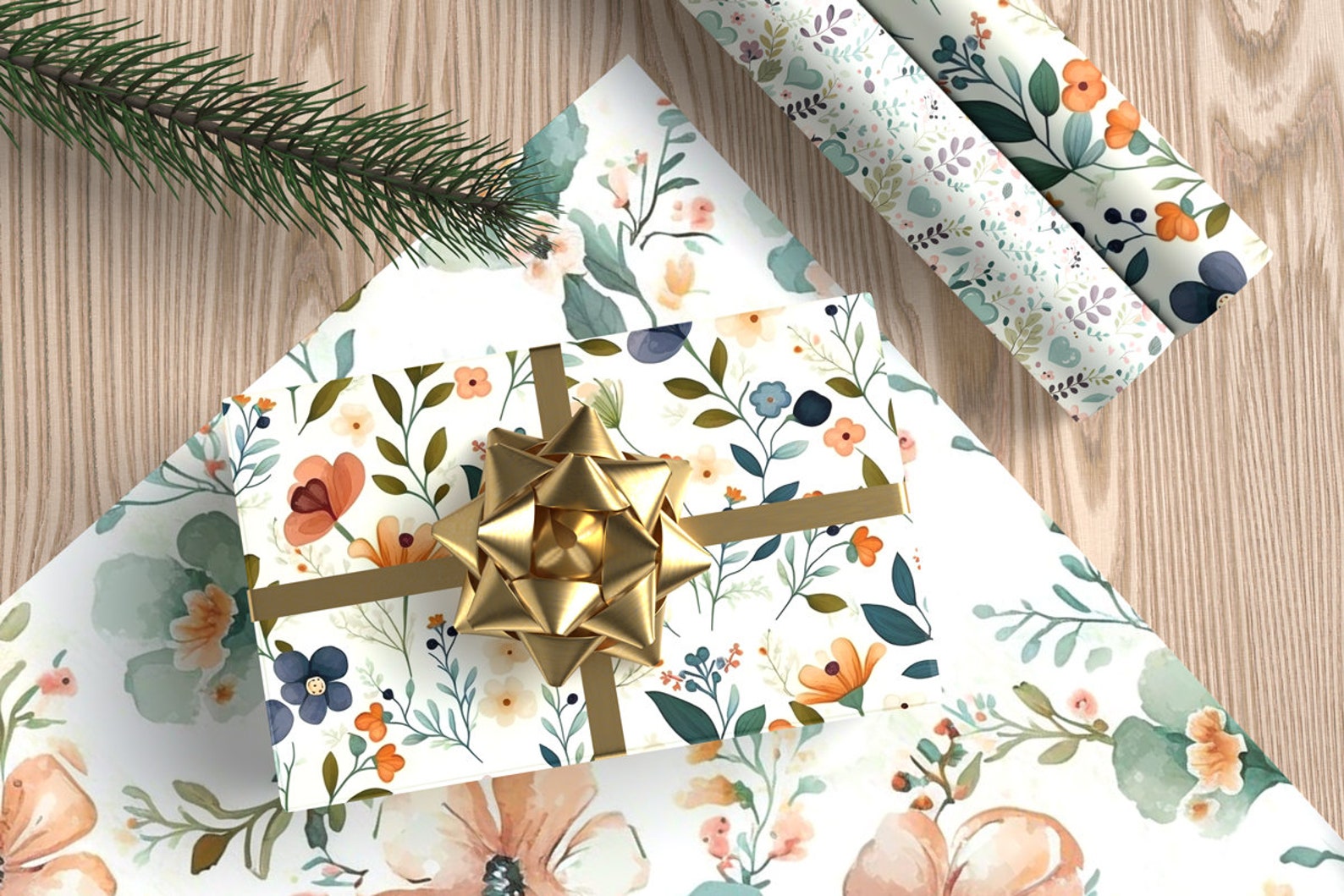 Gift Box and Wrapping Paper Psd Mockup, Elegant Wrapping Paper Mockup ...