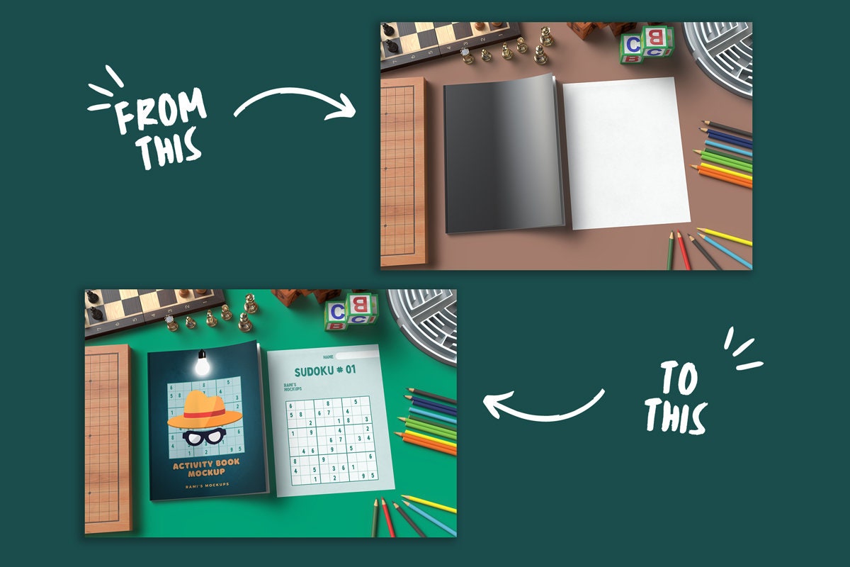 Activity Book Cover and Page Mockup Psd and Jpg, Activity Book Mockup ...