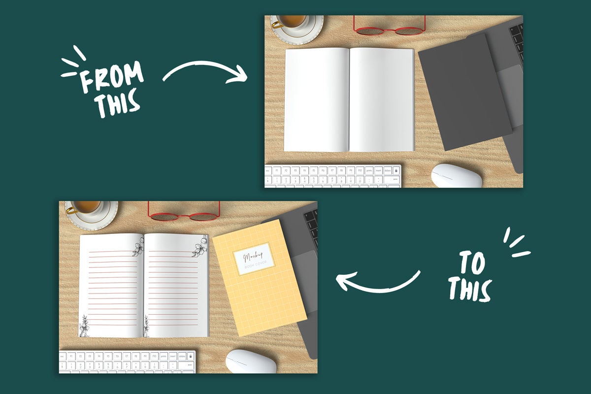 Open and Closed Notebook Mockup PSD and JPG Kdp Book Cover - Etsy